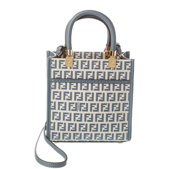 Fendi | Bags | Fendi Sunshine Mini Ff Jacquard Leather Tote Blue | Poshmark